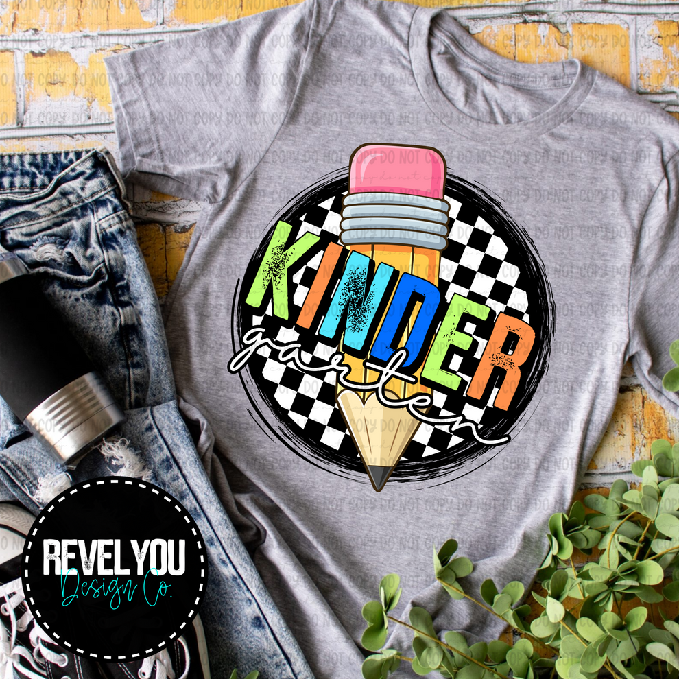 Checkered Circle Pencil Kindergarten - PNG – RevelYOU Boutique