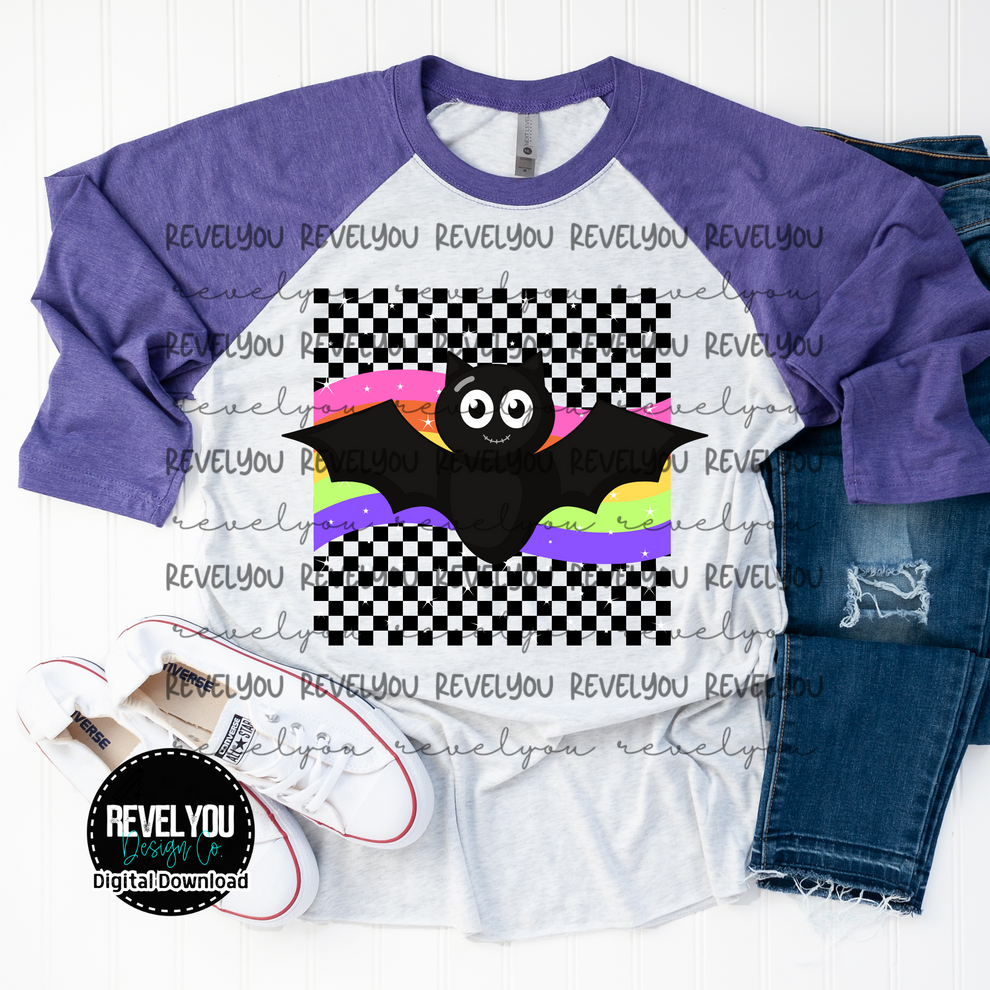 Retro Checkered Bat - PNG – RevelYOU Boutique