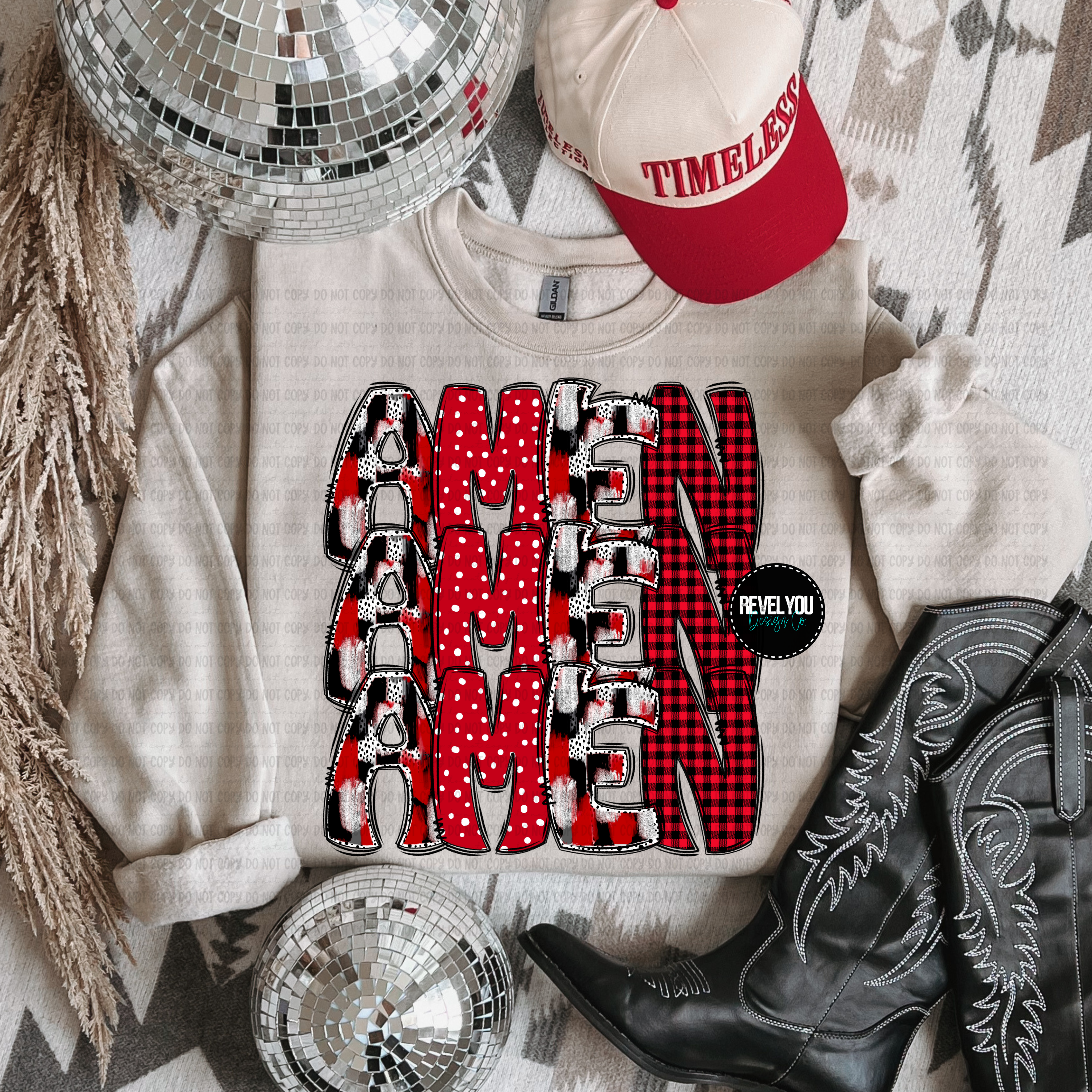 Red Patterned Amen Stack - PNG – RevelYOU Boutique